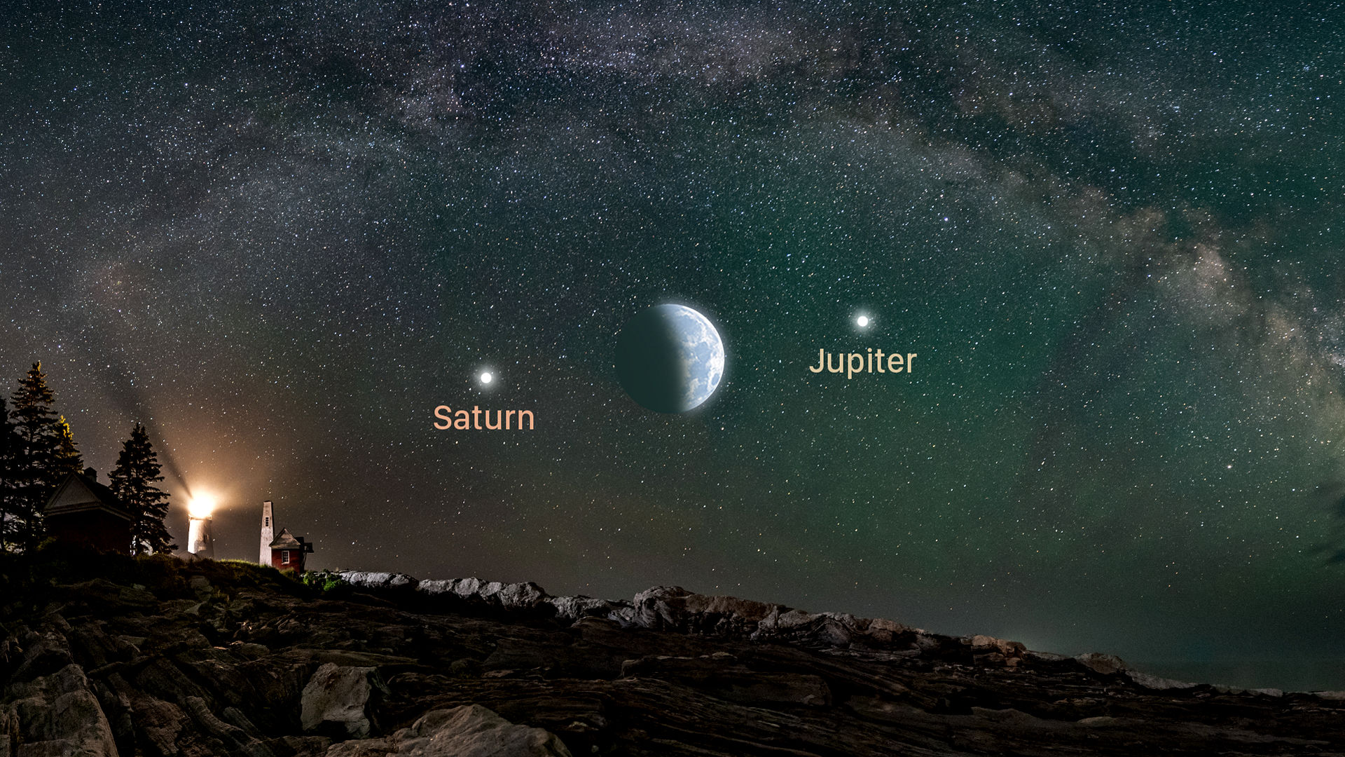 La Luna brilla con Júpiter y Saturno | Star Walk